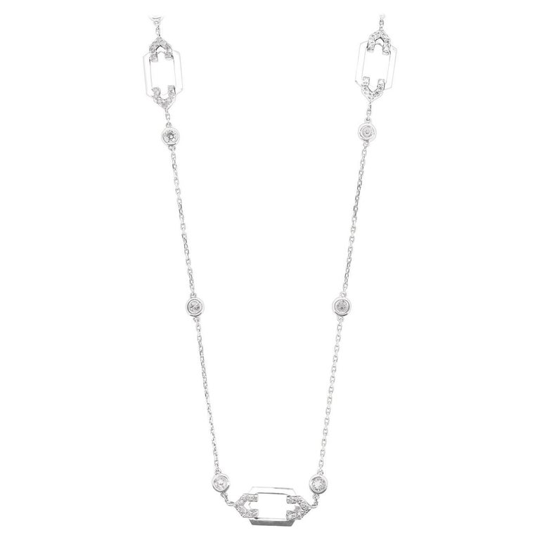 Round Diamond 14K White Gold Angular Shaped Necklace For Sale at 1stDibs