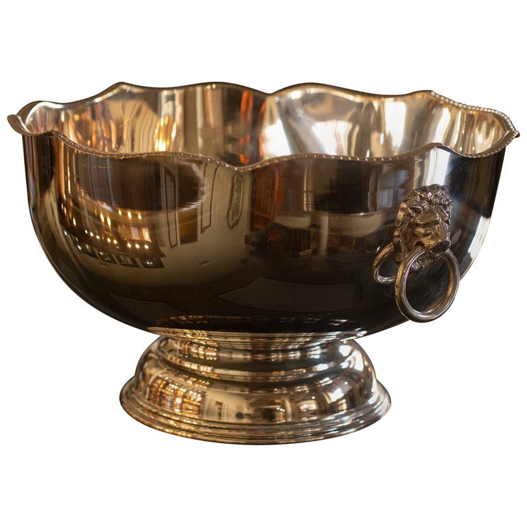Silver on Copper Rose Bowl with Lion Handles For Sale at 1stDibs