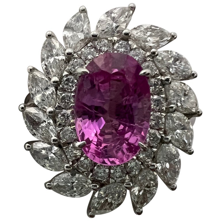 2 Carat Pink Sapphire Ring with Diamond Marquise For Sale at 1stDibs