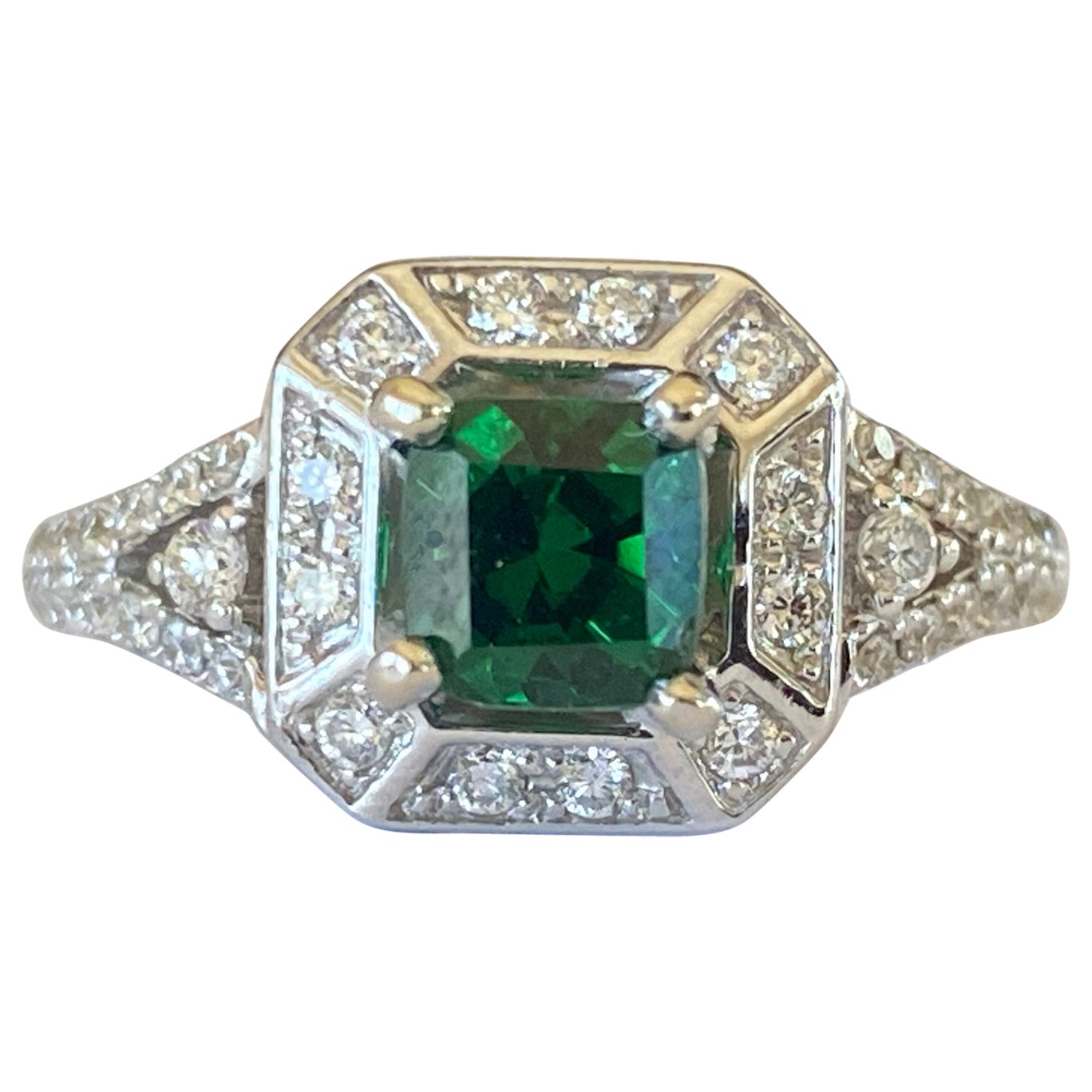 Estate Natural Green Chrome Tourmaline and Diamond Cocktail Ring For ...