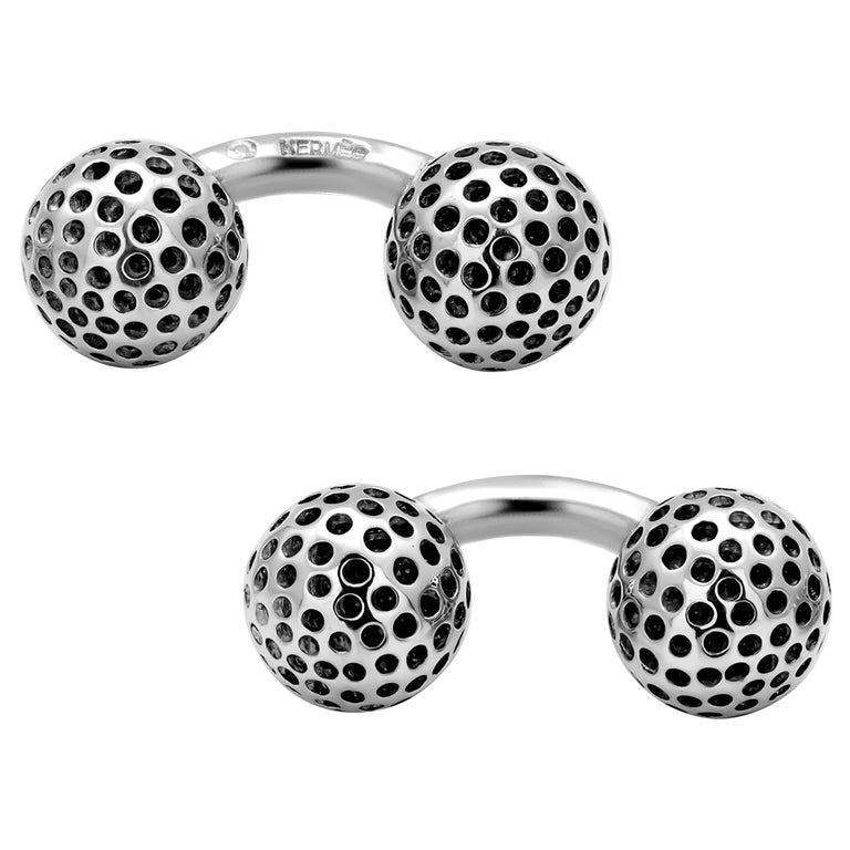 Hermes Sterling Silver 925 Vintage Golf Ball Cufflinks For Sale at 1stDibs