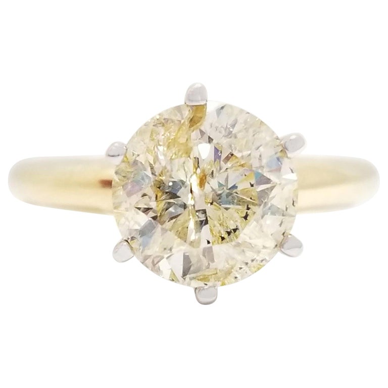 GIA 1.70 Carat Natural Fancy Yellow Round Diamond Ring 14 Karat Yellow ...