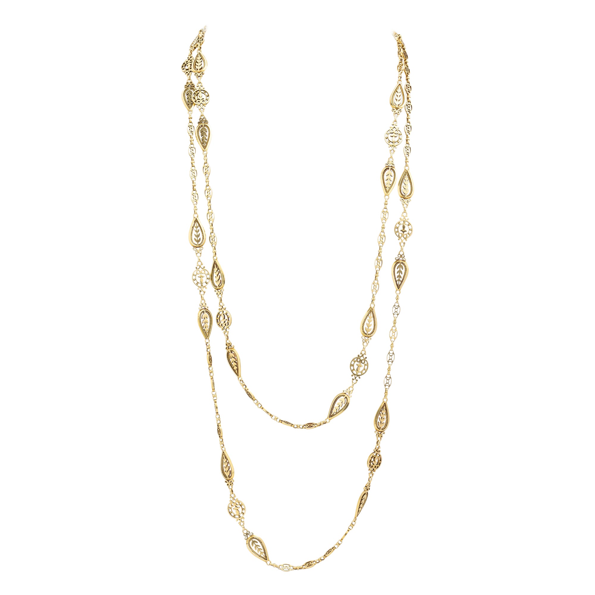 French, 20th Century 18 Karat Yellow Gold Filigree Links Chain For Sale ...
