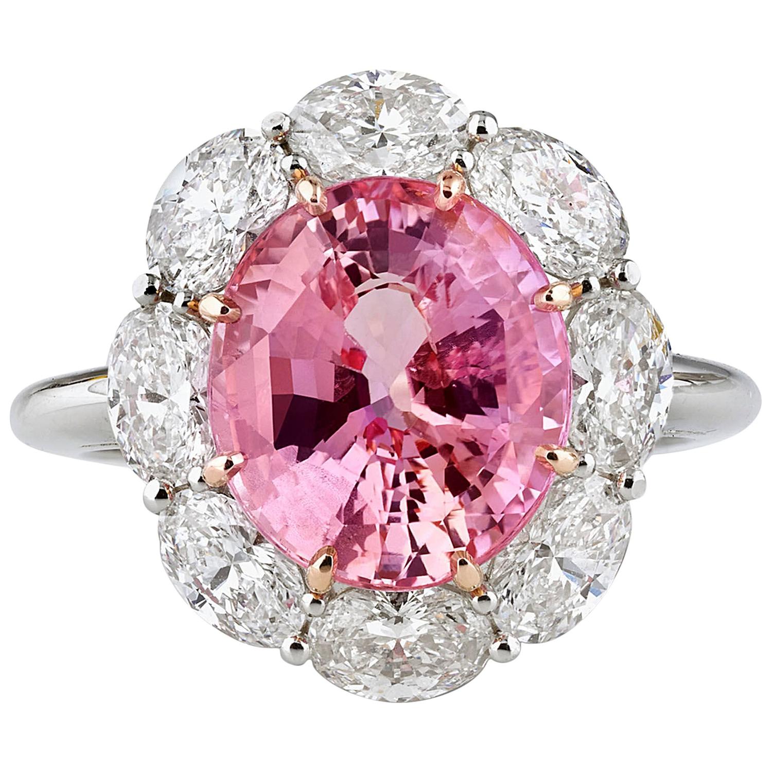 5.61 Carats Untreated Padparadscha Sapphire Diamond Gold Ring at 1stdibs