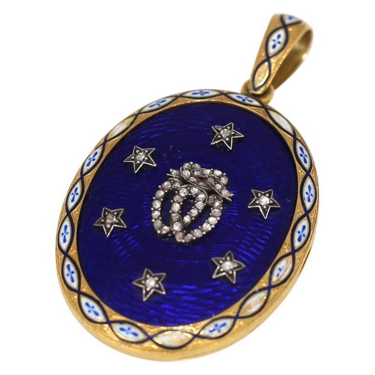 George III Blue Enamel, Pearl and Diamond Pendant For Sale at 1stDibs