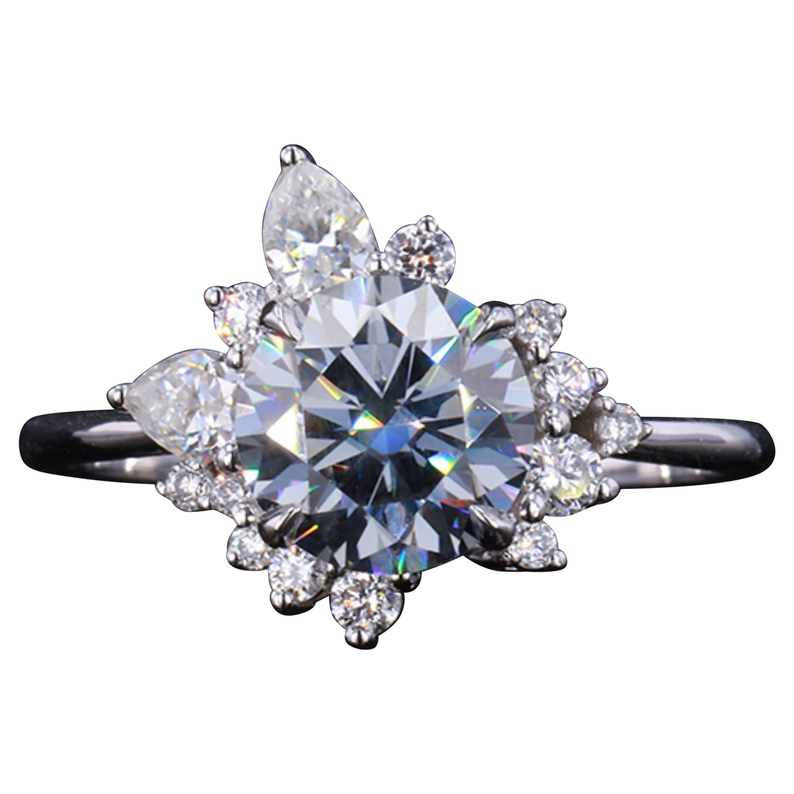 Customizable 18k White Gold 3 Stone Unique Diamonds Engagement Wedding