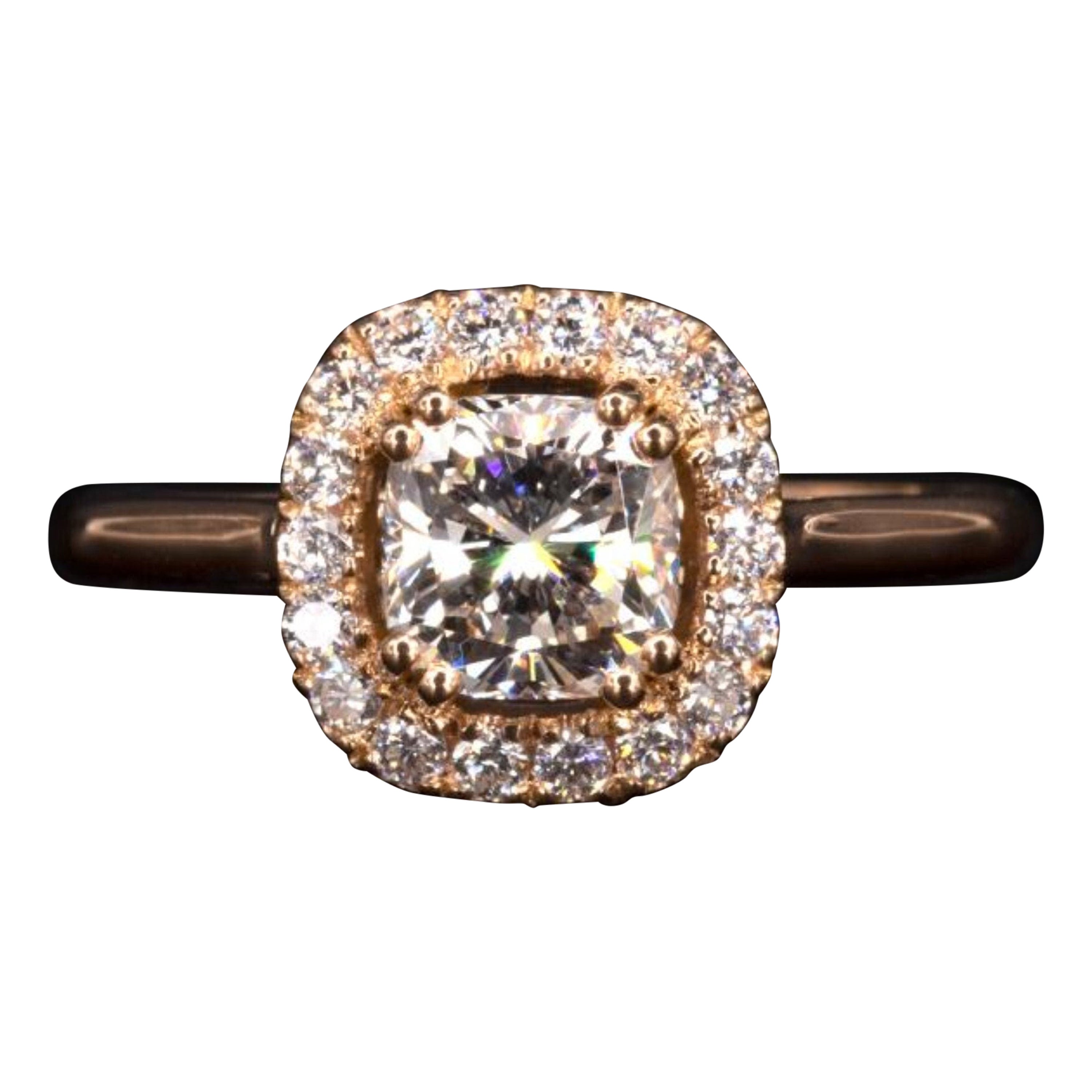 Customizable 18K Rose Gold Halo Emerald Engagement Ring, Unique Emerald ...