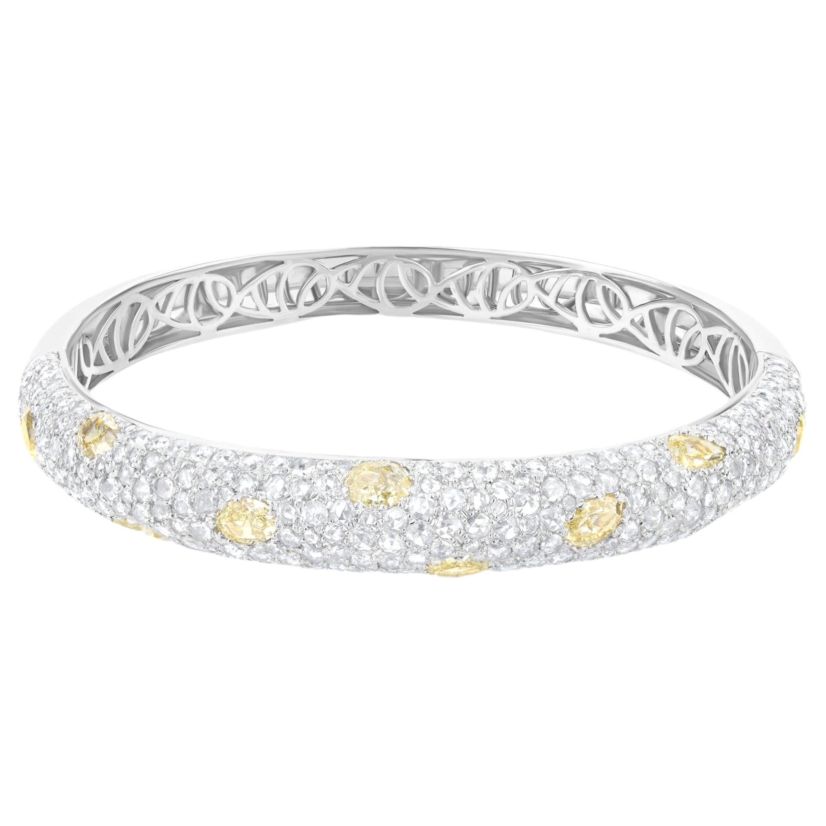 Nigaam 8.27 Cttw. White and Yellow Diamond Bangle in 18K White Gold For ...