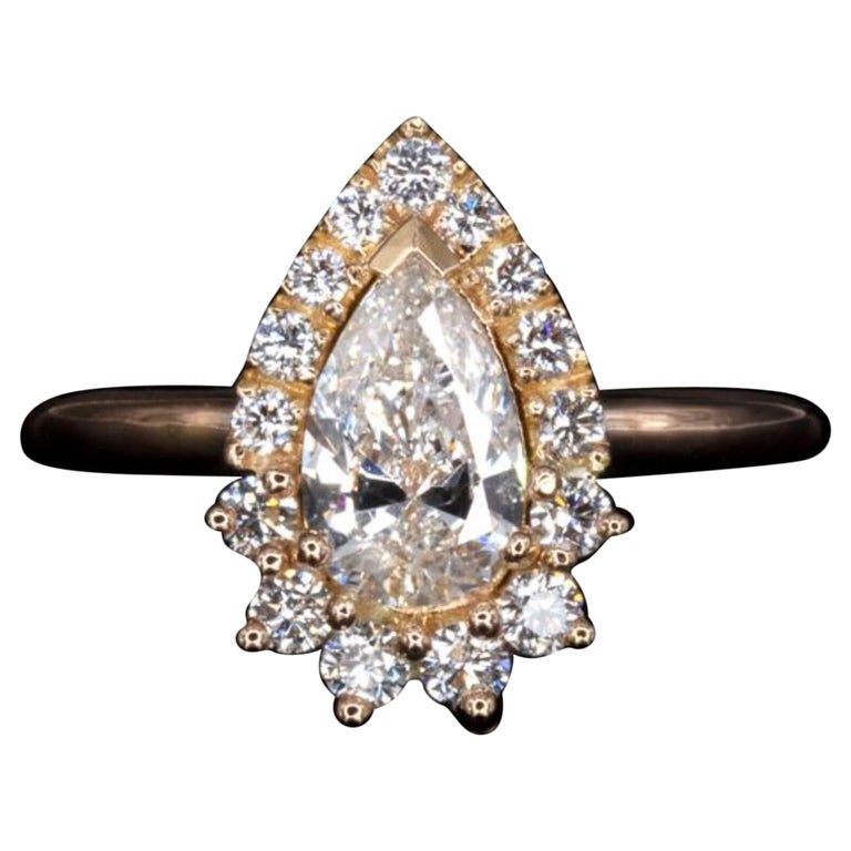 Customizable 18K Gold Unique Pear Cut Vintage Halo Diamonds Engagement ...