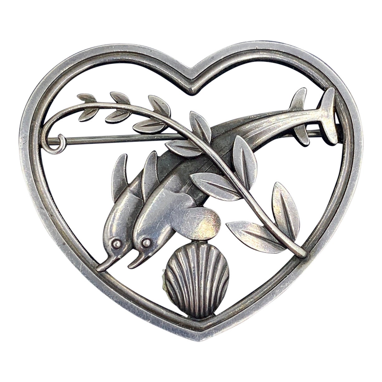 Georg Jensen Sterling Silver Dolphin Pin Brooch at 1stDibs