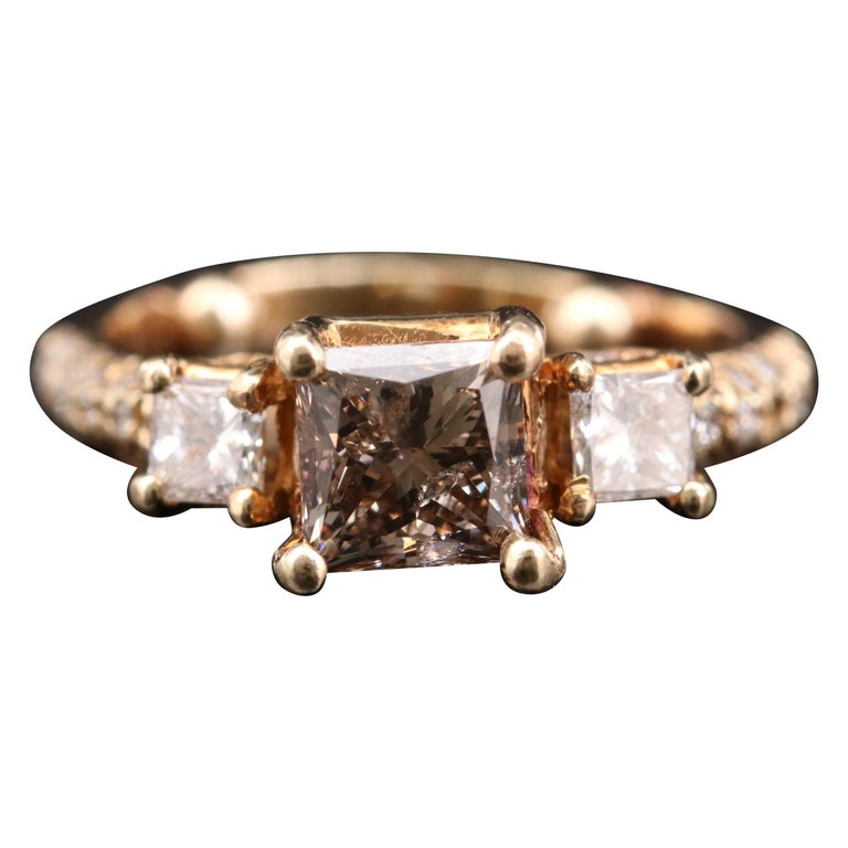 Customizable Antique Princess Cut Champagne Diamonds Engagement Ring ...