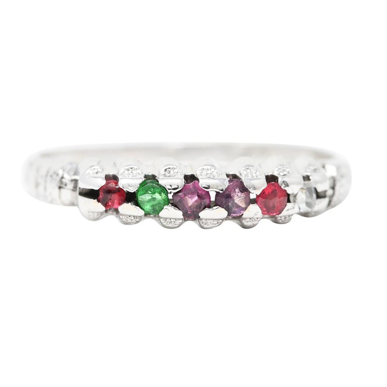 Victorian Ruby Emerald Garnet Amethyst Diamond 14 Karat White Gold ...