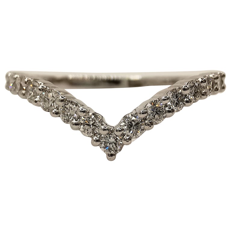Customizable 18K White Gold Diamond V Shape Wishbone Half Eternity Band ...