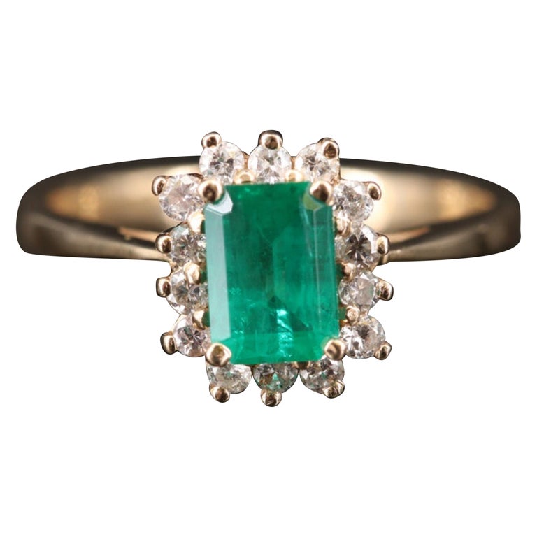 Customizable Floral Halo Emerald Diamond Engagement Ring, Yellow Gold ...