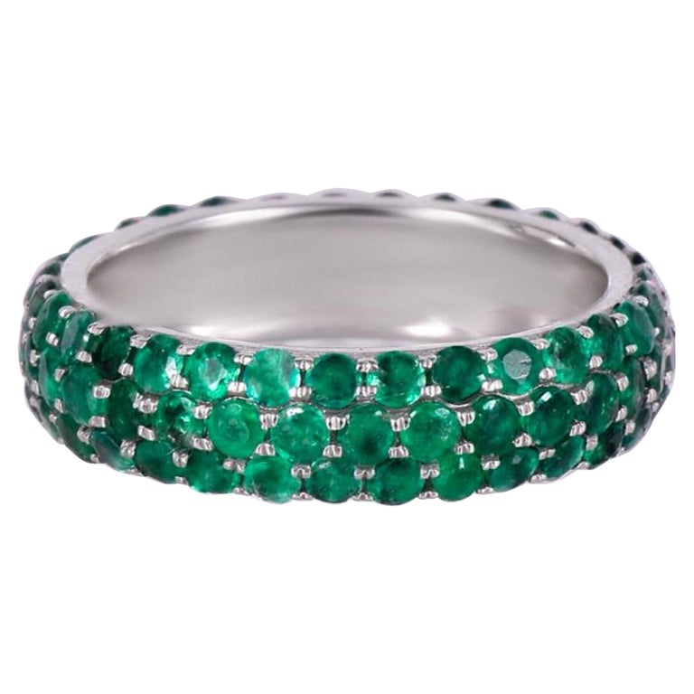 Customizable White Gold Full Eternity Emerald Wedding Band, Natural ...