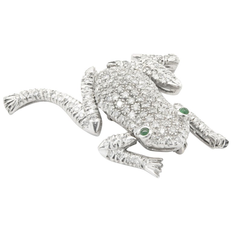 Platinum Pave Diamond Frog Pin For Sale at 1stDibs