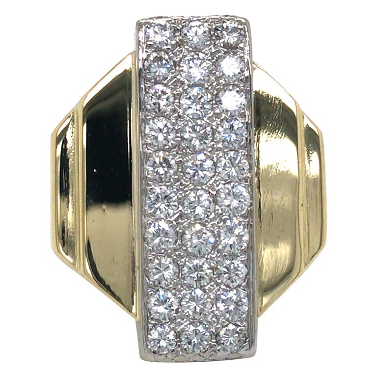 18K Pave Diamond Bar Ring Two-Tone Gold For Sale at 1stDibs