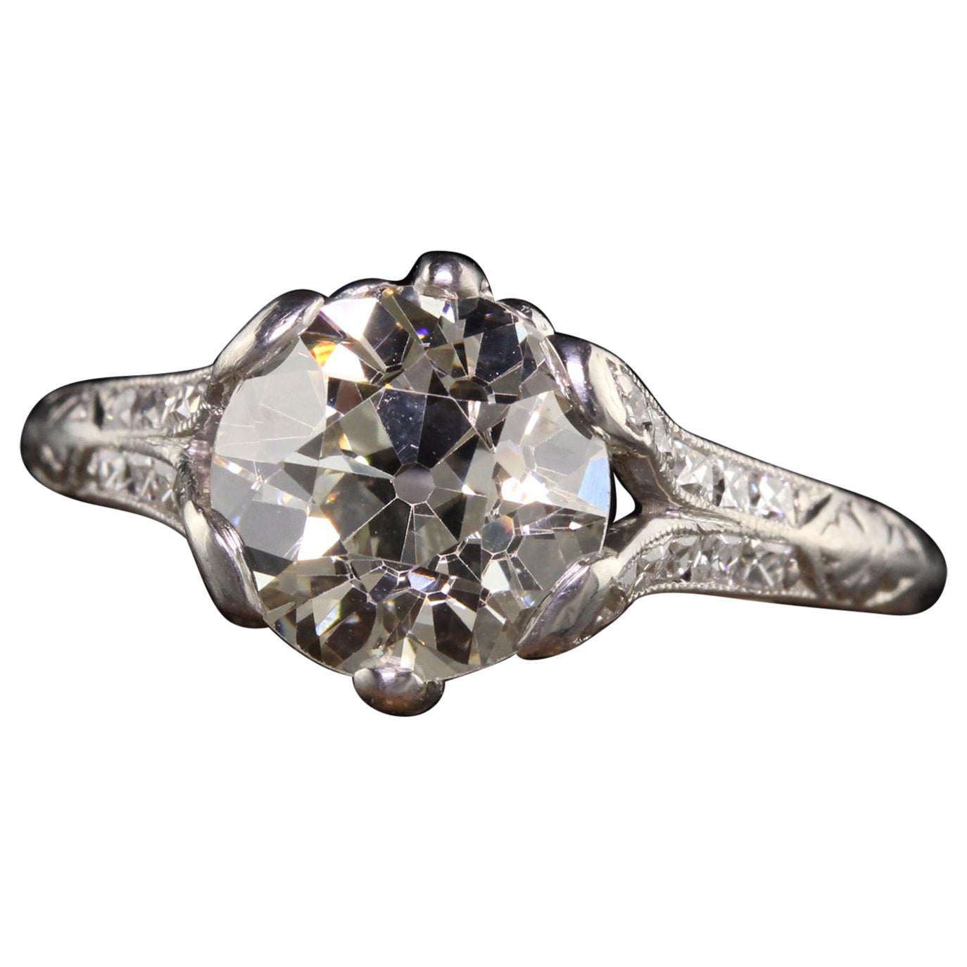 French Art Deco Diamond Platinum Plaque Ring with Modified Baroness Cut ...