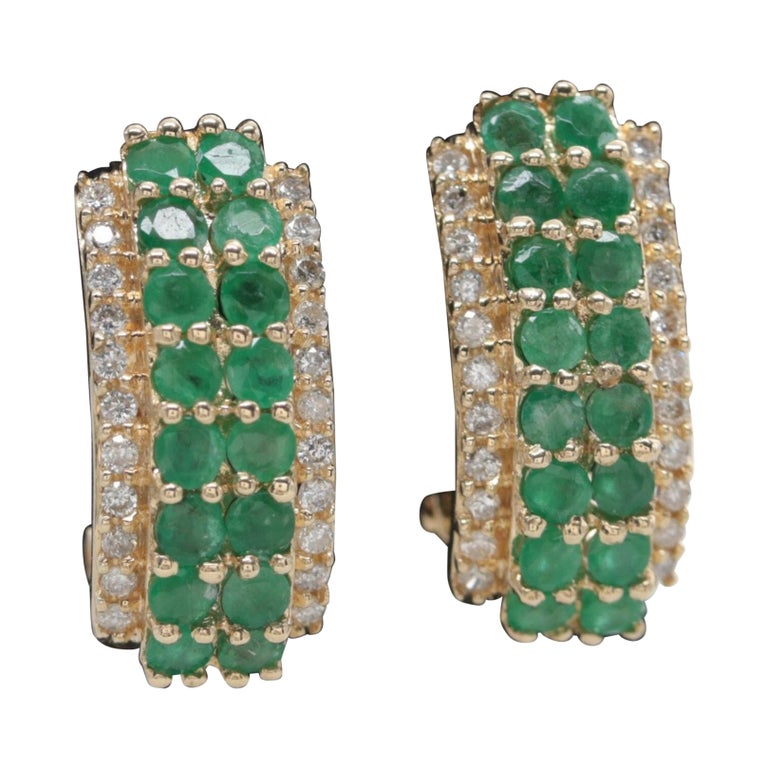 18K Solid Gold Emerald Earrings , Dainty Drop Hoops for Women For Sale ...