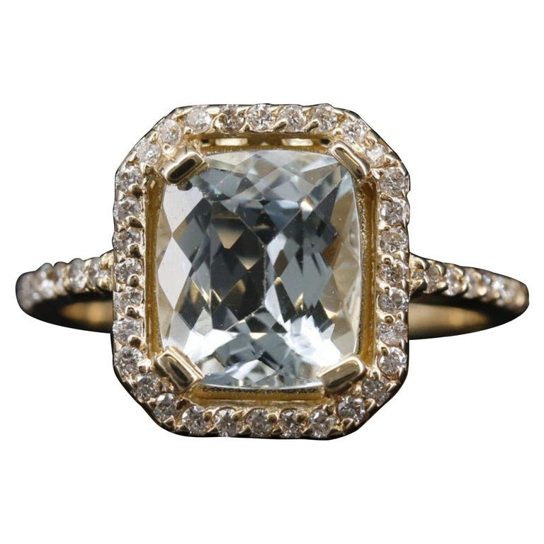 Customizable Vintage 2.8 Carat Halo Natural Cushion Cut Aquamarine ...