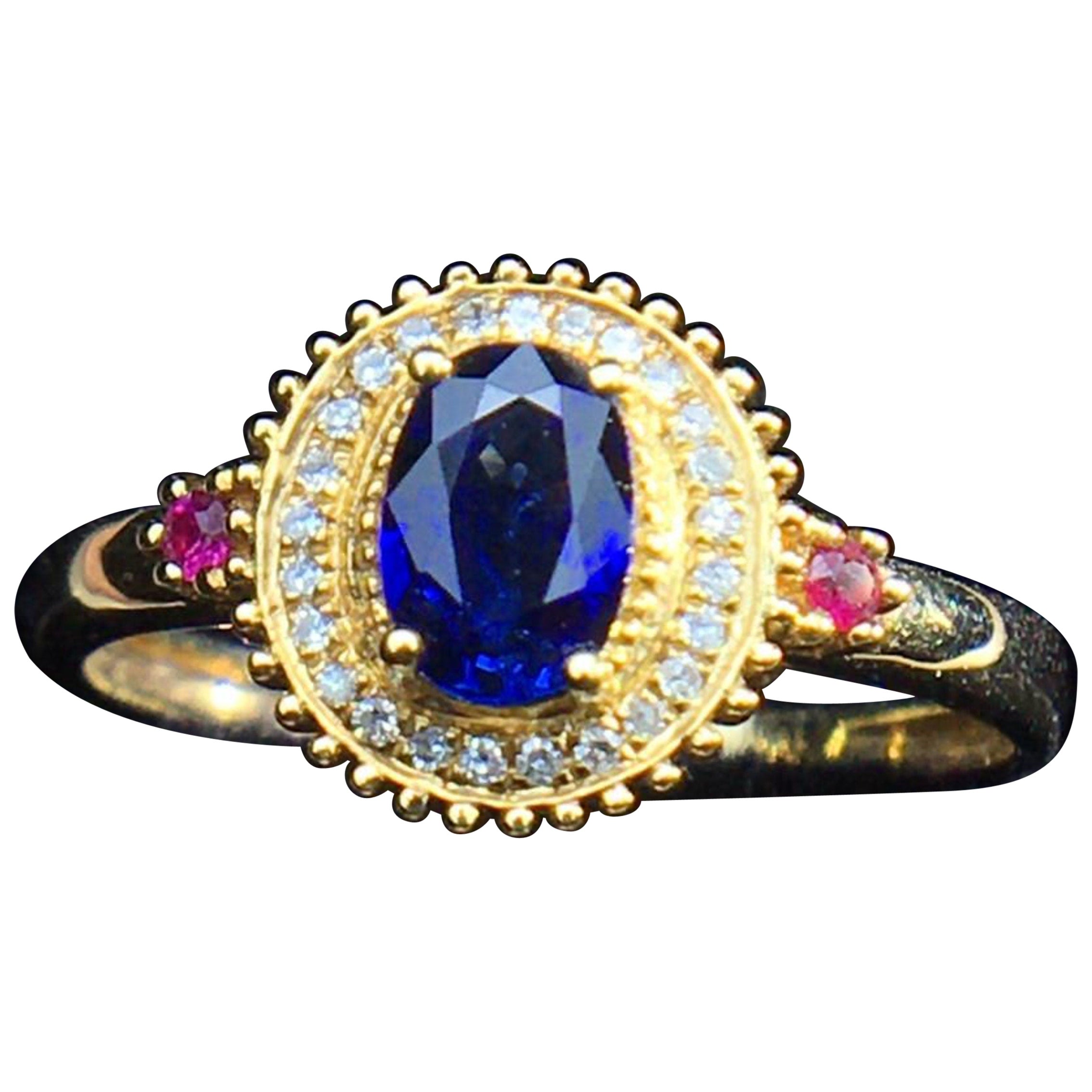 Customizable Pear Sapphire and Diamond Cocktail Ring, Antique Sapphire ...