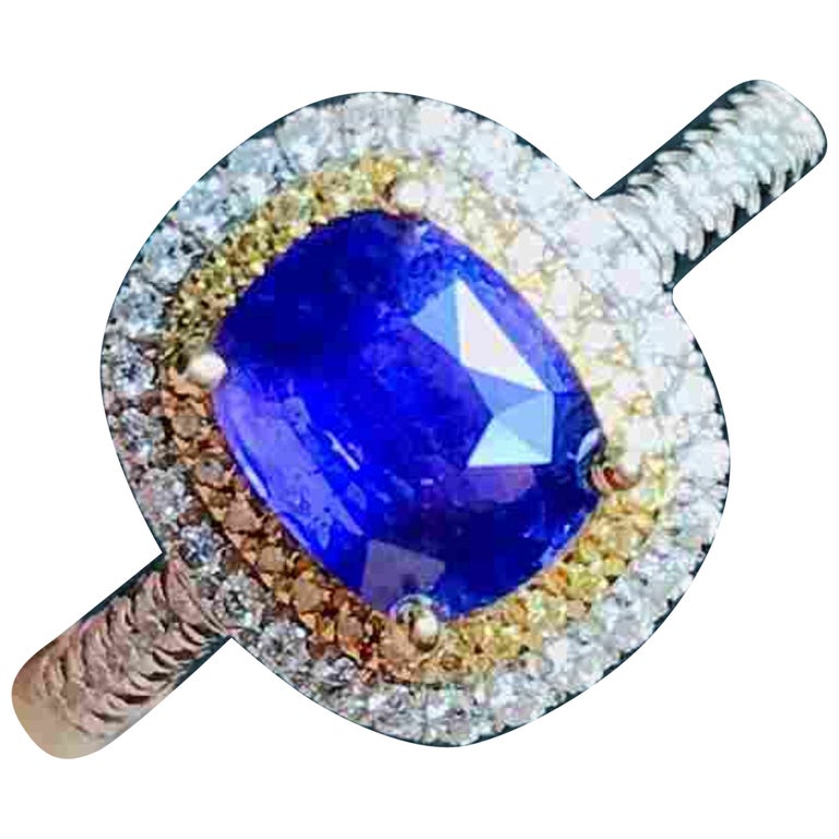 Customizable Unique Double Halo Sapphire Gold Ring, Natural Sapphire ...