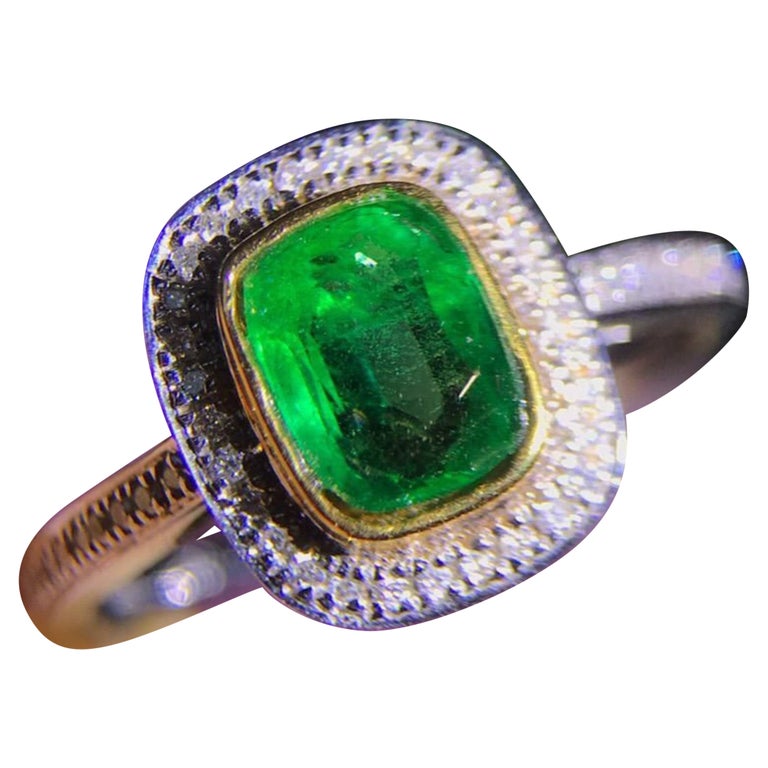 Customizable Antique Halo Emerald Gold Ring, Natural Emerald Engagement ...
