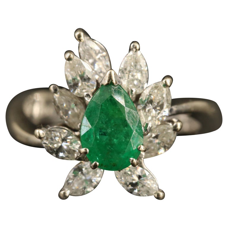 Customizable Unique Emerald Engagement Ring, Antique Emerald Wedding ...