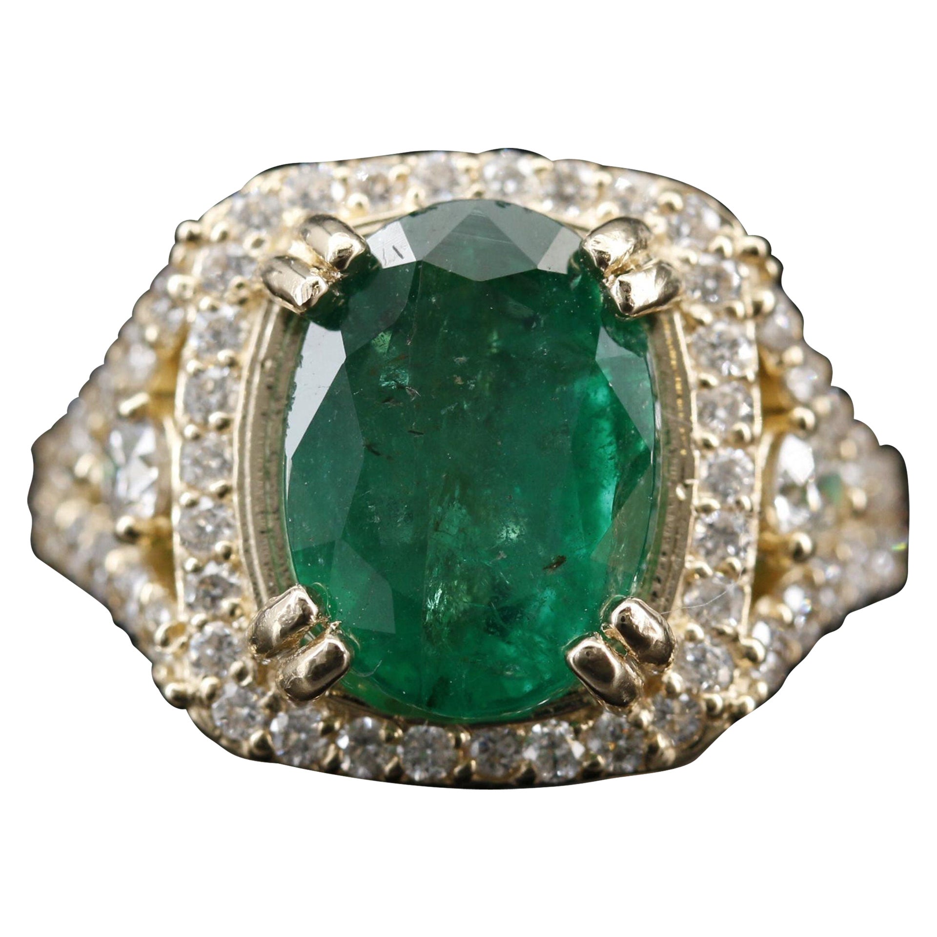 Customizable 18K Gold Emerald Antique Half Eternity Engagement Ring For ...