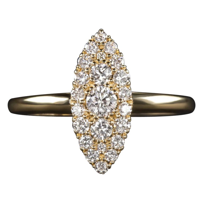 Round Cut Navette Ring Marquise Shape Vintage Style Yellow Gold Ring ...