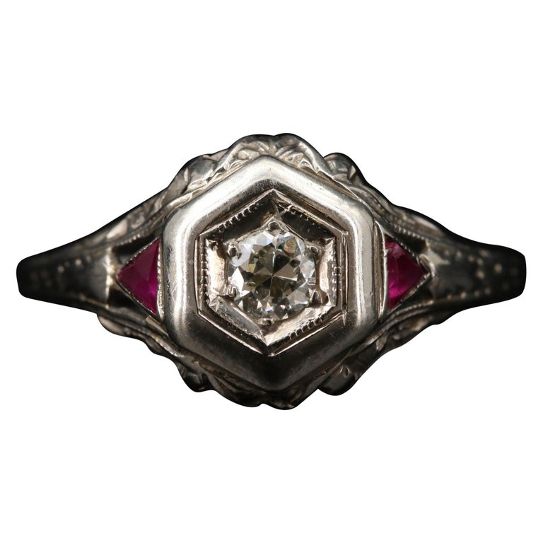 Customizable Halo Round Diamonds Ruby Engagement Ring, Vintage Diamond ...