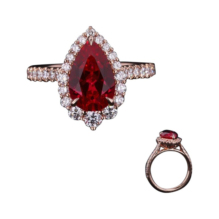 Customizable Halo Ruby Statement Ring, Ruby Engagement Ring, Ruby Gold Ring For Sale at 1stDibs