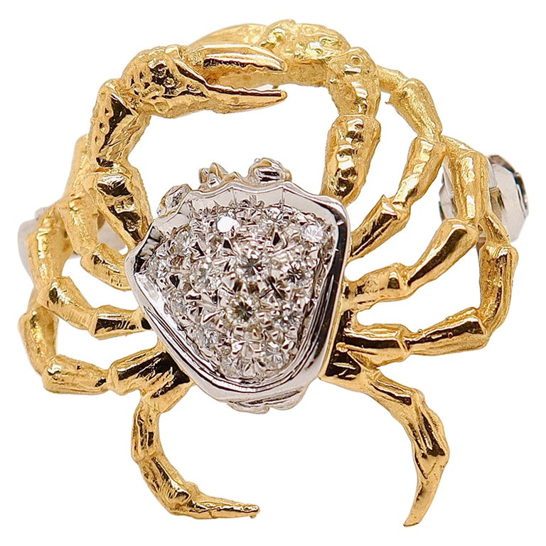 Signed Damiani 18k Gold and Diamond Crab Shaped Brooch or Pin For Sale ...