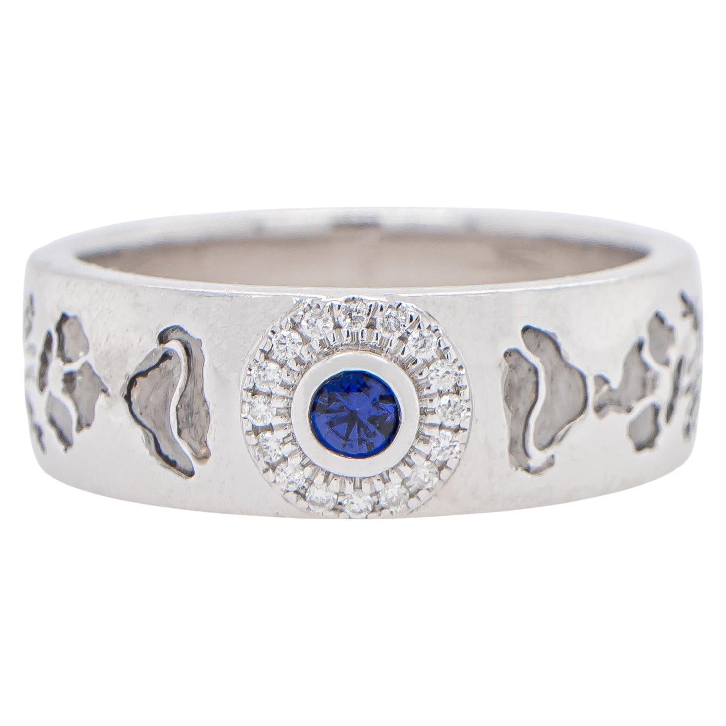 Blue Sapphire Channel Set Band Ring with Diamonds Made in White Gold ...