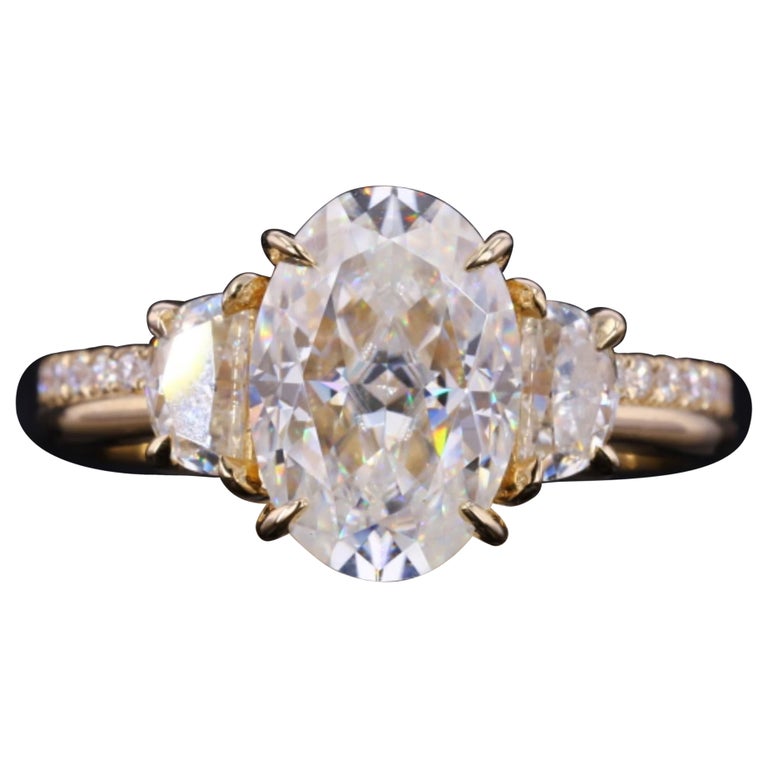 Customizable 18K Yellow Gold Diamonds Engagement Ring, Oval Cut ...