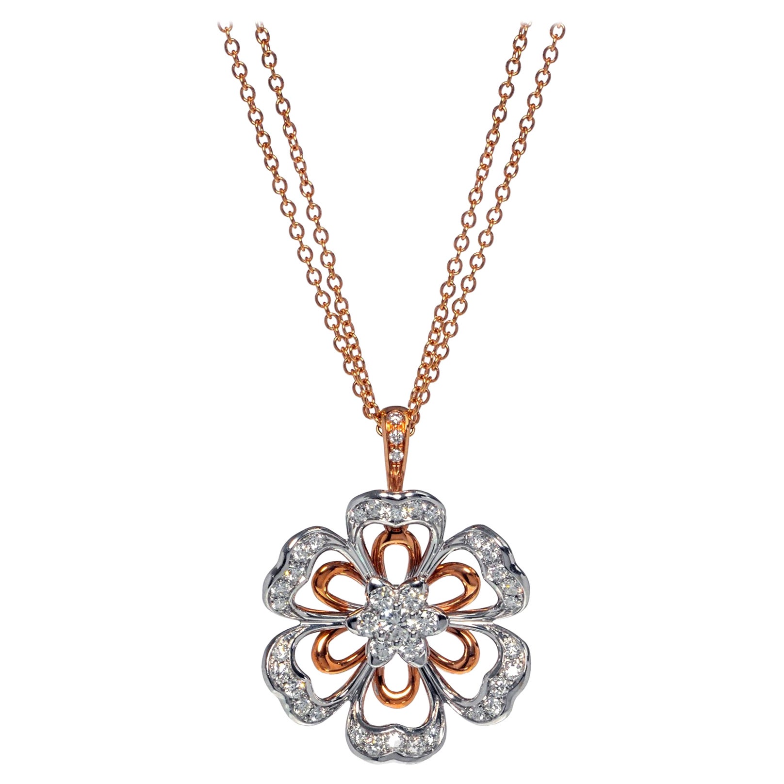 Luca Carati Diamond Pendant Long Necklace 18K Rose and White Gold 1 ...
