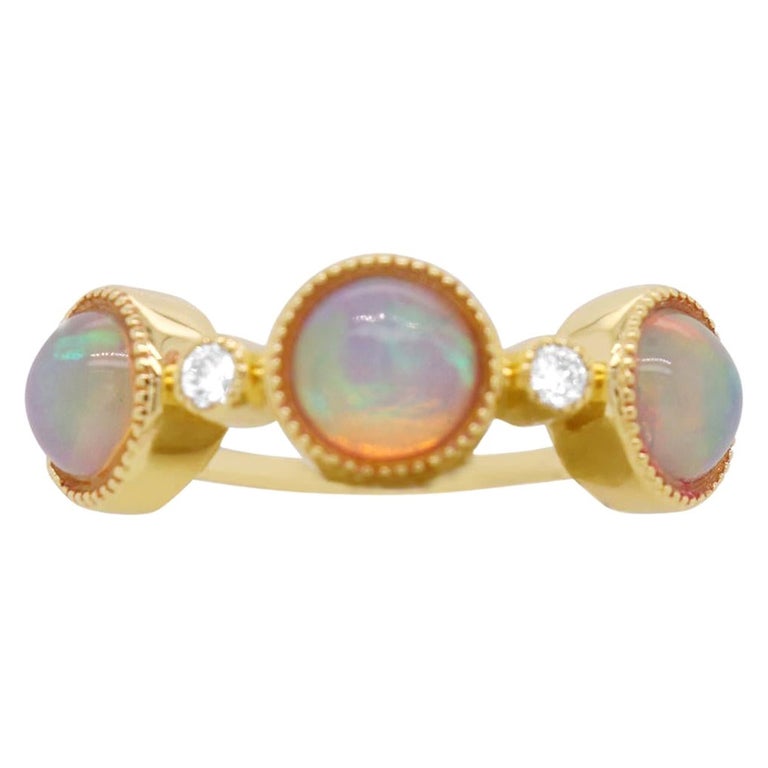 Round Triple Opal and Diamond 14K Yellow Gold Fashion Band For Sale at ...