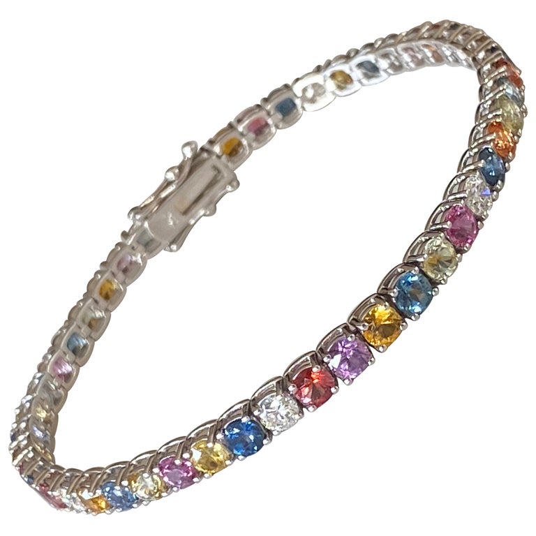 Multi Color Montana Sapphire And Diamond Tennis Bracelet For Sale At