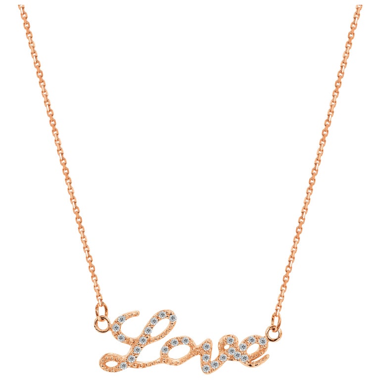 18k Gold Diamond Love Necklace Minimalist Dainty Necklace For Sale at ...