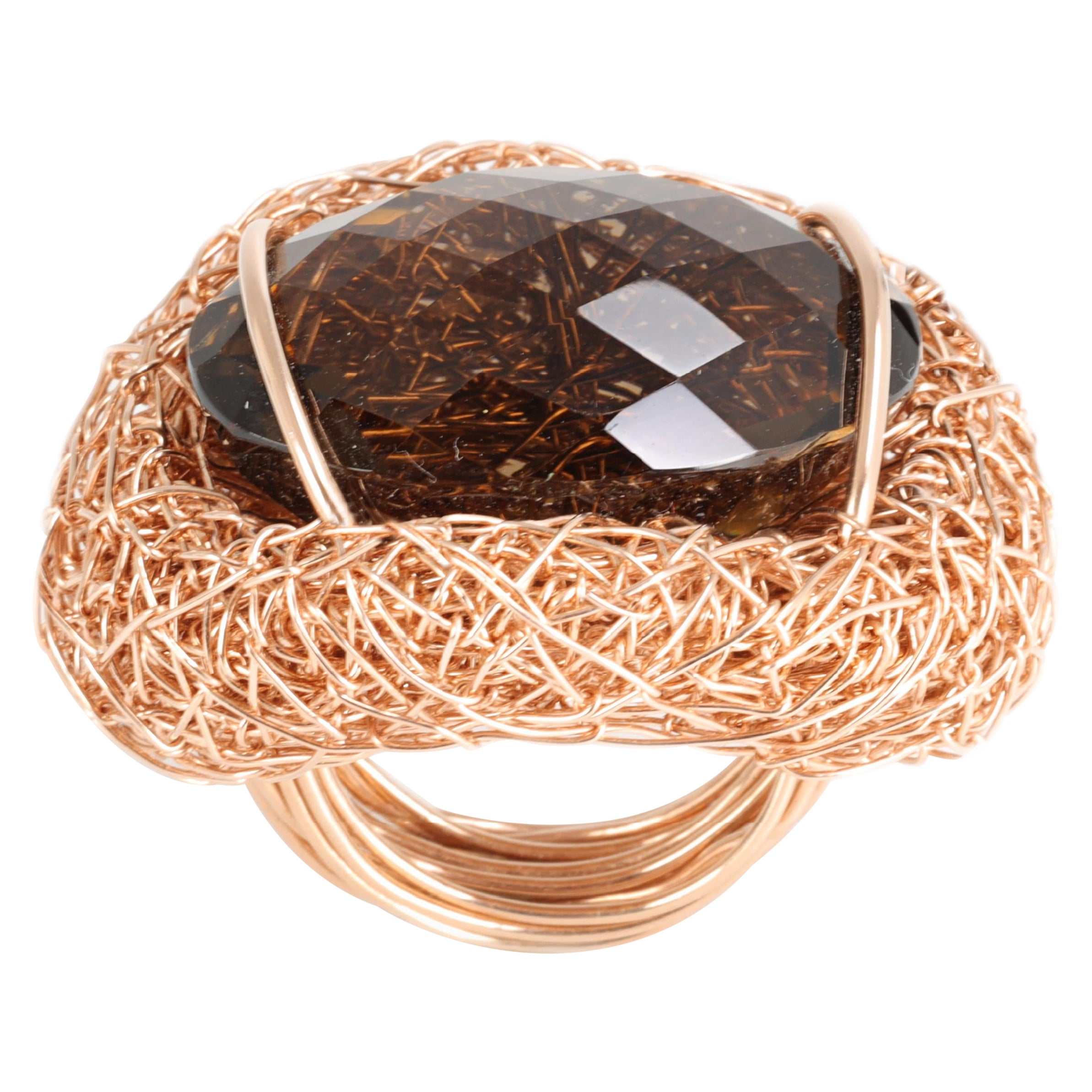 Faceted Oval Smoke Quartz Cocktail Ring Statement by the Artist 14 kt ...