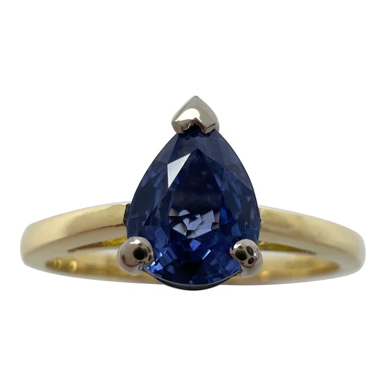 1.04ct Vivid Blue Ceylon Sapphire Pear Teardrop Cut 18k Gold Solitaire ...