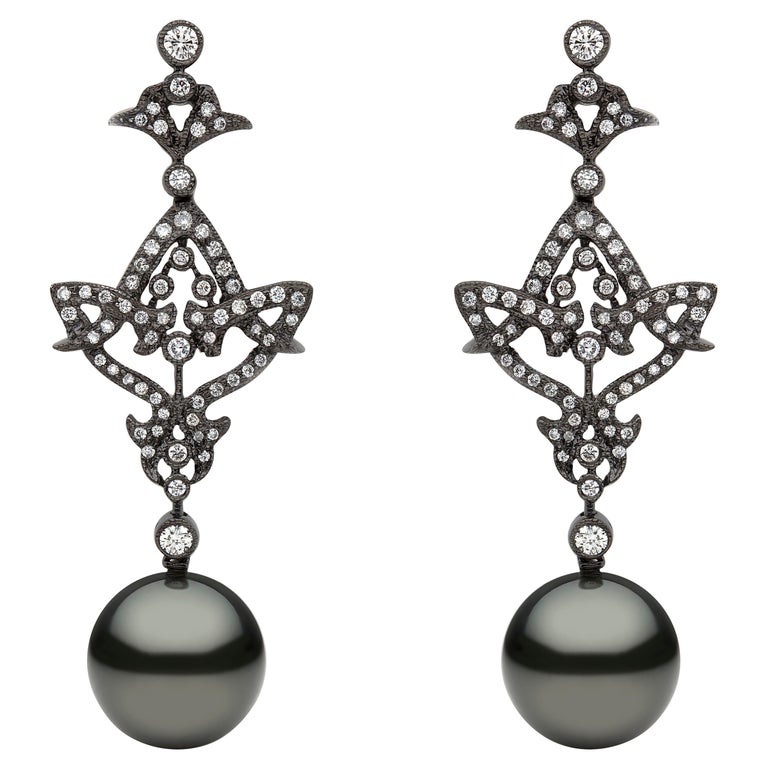Yoko London Tahitian, Diamond and Black Gold Drop Earrings For Sale at ...