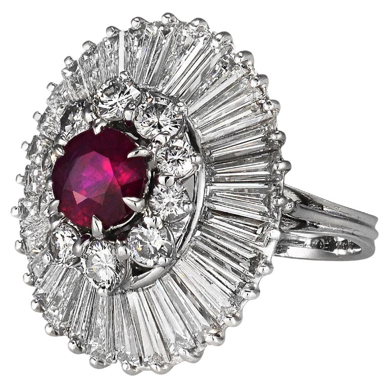 Platinum Ruby Ballerina Diamond Halo Ring For Sale at 1stDibs