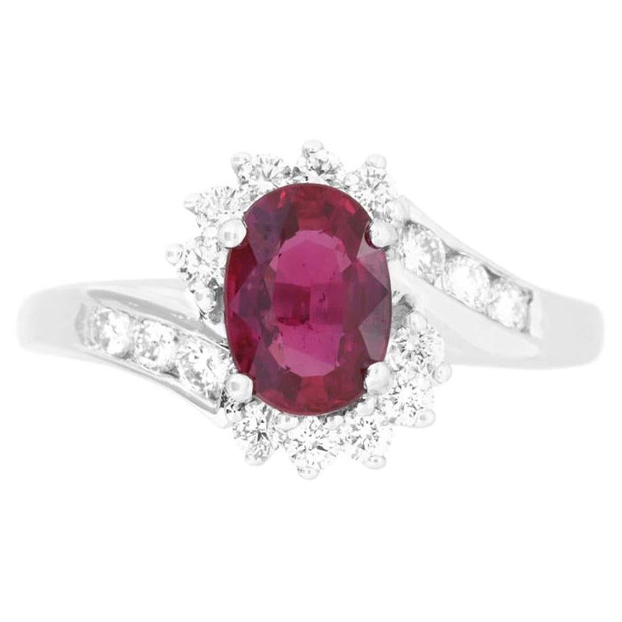GIA Certified Ruby and Diamond Halo Engagement Ring, 2.41 Carats in ...