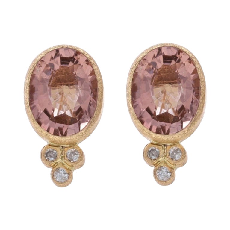 Nina Wynn Lilly Pink Tourmaline and Diamond Stud Earrings Yellow Gold ...