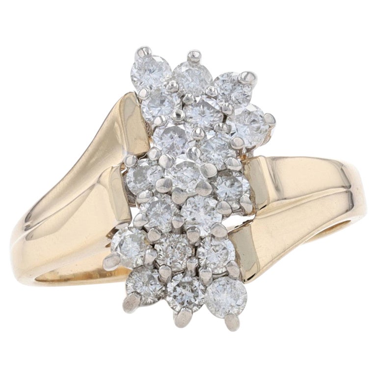 Yellow Gold Diamond Waterfall Cluster Cocktail Bypass Ring 14k Round 1 ...