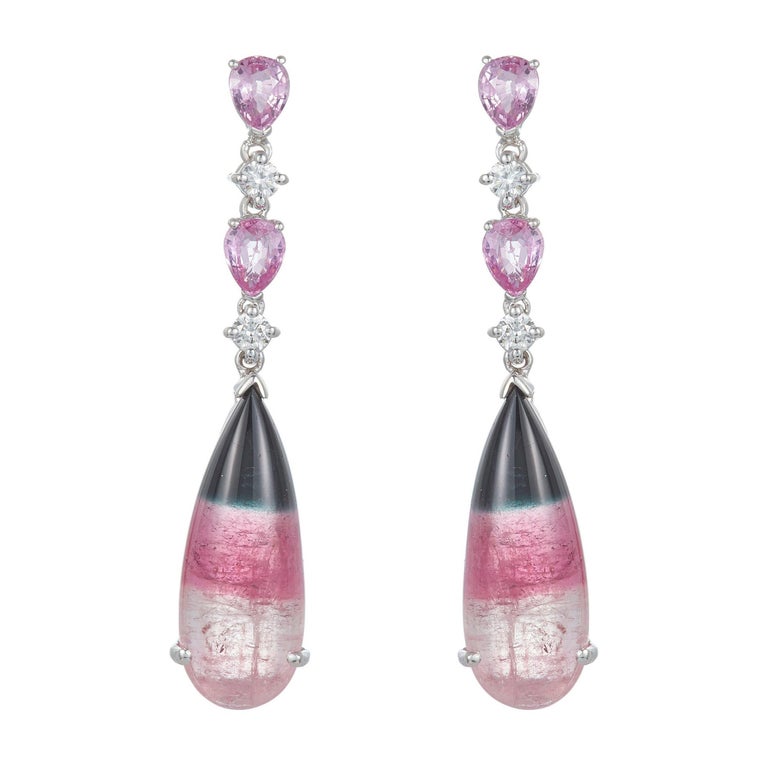 Pear Shape Bicolor Watermelon Tourmaline Earrings Pink Sapphire Diamond ...