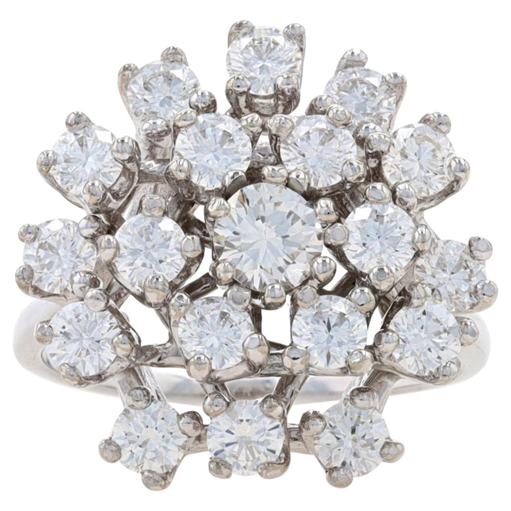 White Gold Diamond Cluster Cocktail Ring 14 Karat Round Brilliant Cut 3 ...