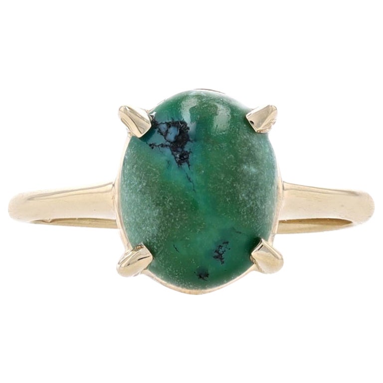 Yellow Gold Green Turquoise Vintage Solitaire Ring 10k Oval Cabochon ...