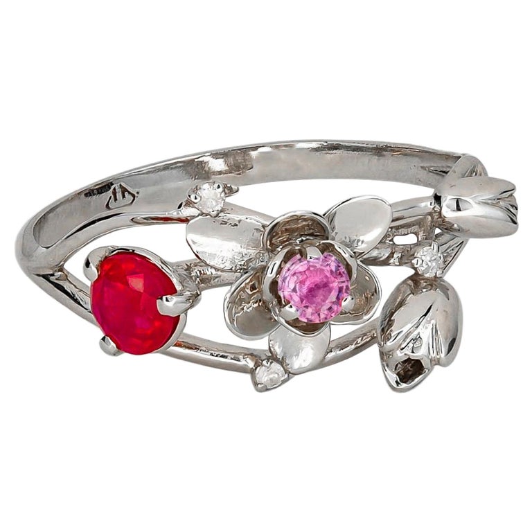 Ruby 14k Gold Ring, Orchid Flower Gold Ring For Sale at 1stDibs